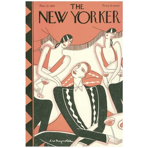 Постер / Плакат / Картина Обложки New Yorker - Вечер в кафе 50х70 см в подарочном тубусе
