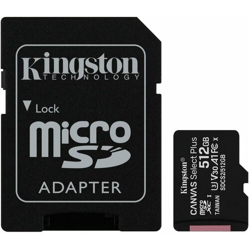 Флеш карта microSDHC 512GB Class10 Kingston UHS-I Canvas Select up to 100MB/s с адапт.