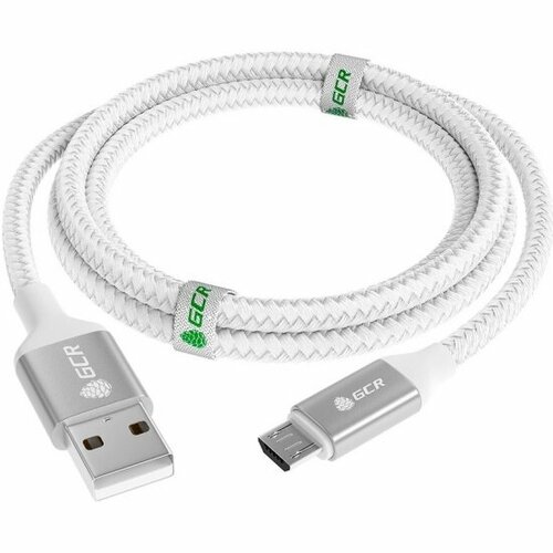 Кабель Greenconnect MicroUSB быстрая зарядка, белый нейлон, AL корпус серебро, белый ПВХ, 28/24 AWG, 1.0m GCR-52468 (GCR-52468)