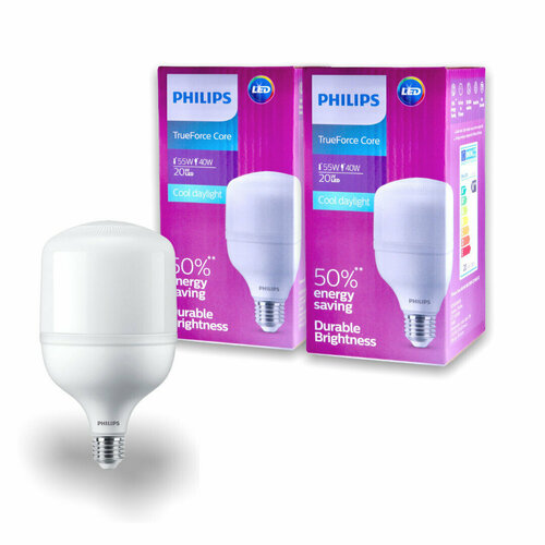 Лампочка светодиодная Philips 20Вт Е27 холодный свет, бочонок 6500К TForce Core HB 865 20W E27, 2700лм (комплект 2шт)