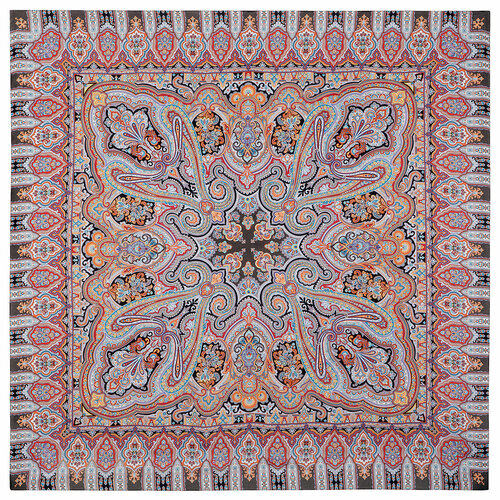 Платок Павловопосадская платочная мануфактура,135х135 см, черный, фиолетовый