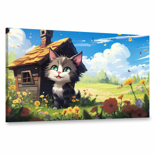 Интерьерная картина 100х60 "Кот и его дом"
