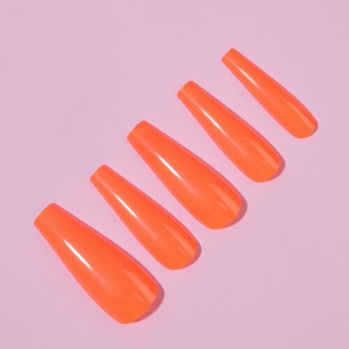 Queen fair Накладные ногти, 24 шт, форма балерина, цвет неоновый оранжевый