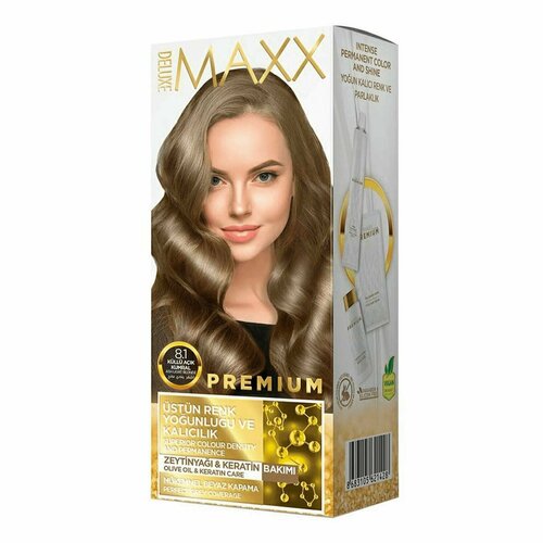 MAXX DELUXE PREMIUM Набор для окрашивания волос HAIR DYE KIT 8.1 Пепельный светло-русый,150 гр