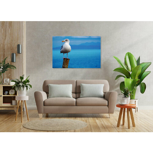 Картина на стену "Чайка и море" на холсте интерьерная / пано 60 х 40 см