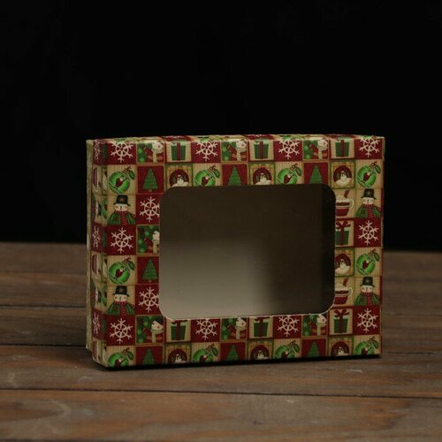 Коробка складная, крышка-дно, с окном "Счастливого Нового Года" 16,5 х 12,5 х 5,2 см