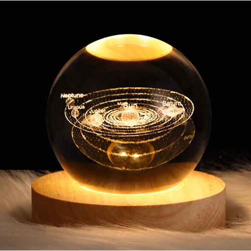 Детский мини ночник-светильник MyPads, хрустальный шар на деревянной подставке, с красивым рисунком 3D солнечной системы идеально подойдет на подарок