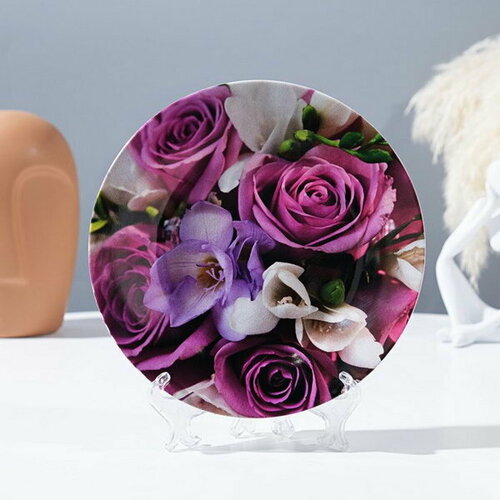 Тарелка декоративная "Нежные розы", настенная, D = 17.5 см