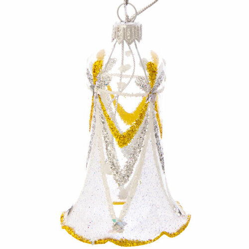 Елочка Стеклянная елочная игрушка Колокольчик Элегантный 9 см золотой, подвеска С 2011