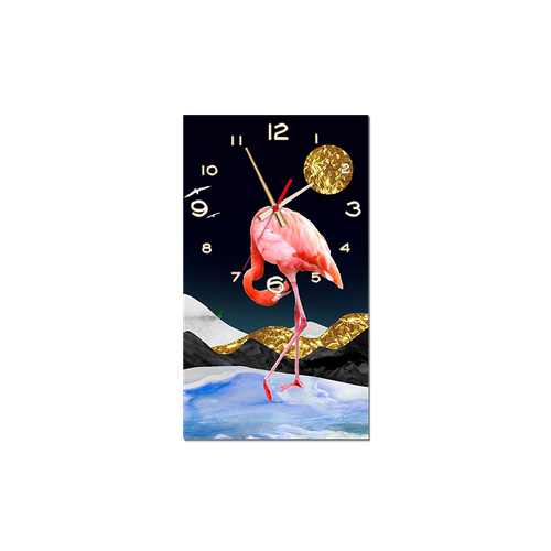 Часы настенные на стекле | Diva Kartina | Арт Постеры. Фламинго | 30X60 см | Немецкий механизм