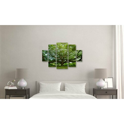 Модульная картина на стекле | Diva Kartina | Природа. Пышная крона зеленого дерева | 100X70 см