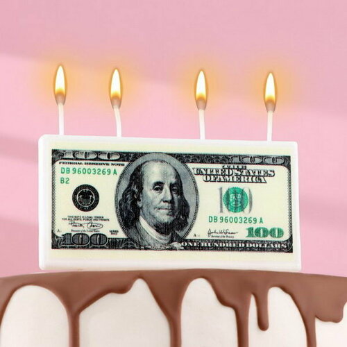Свеча в торт на шпажке денежная "100 долларов", 9.2 см, 5 мин, 60 г