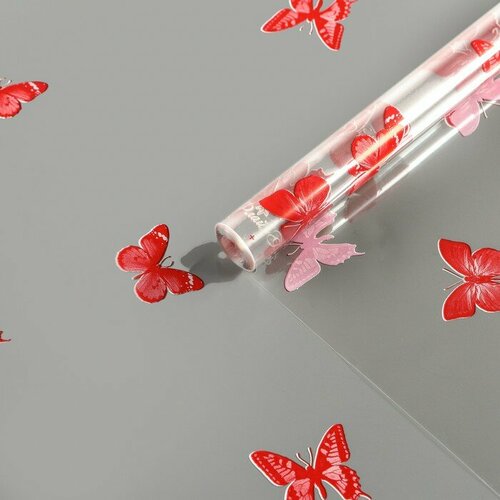 MARU Пленка для цветов "Бабочки" красный+белый 0,7 х 8.2 м, 40мкм