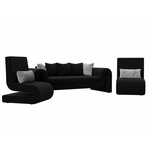 Набор Волна-1 (диван, 2 кресла), Микровельвет черный