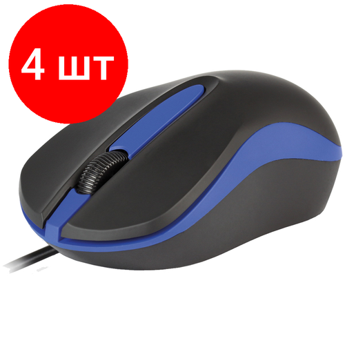 Комплект 4 шт, Мышь Smartbuy ONE 329, USB, черный, синий, 2btn+Roll