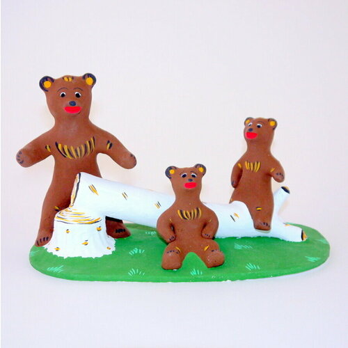 Медведи на опушке (2), Каргопольская глиняная игрушка, ручная авторская работа