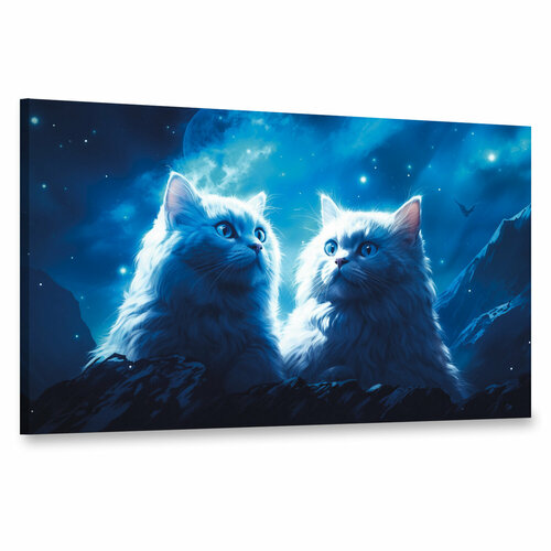 Интерьерная картина 100х60 "Синие коты в ночи"