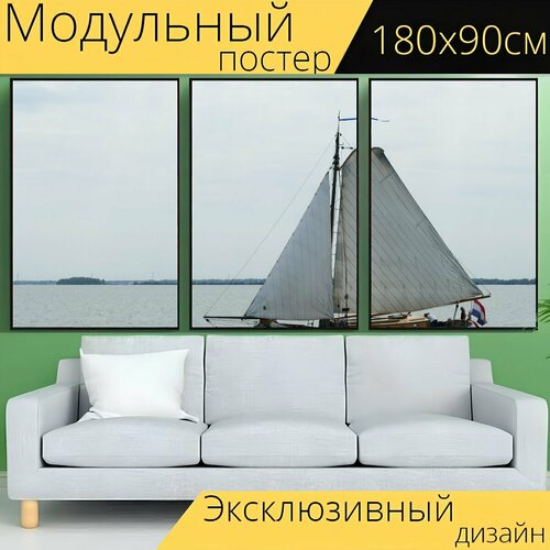 Модульный постер "Лодка, парусная лодка, грузить" 180 x 90 см. для интерьера