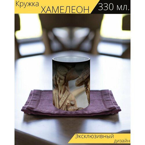 Кружка хамелеон с принтом "Скульптура, религия, статуя" 330 мл.