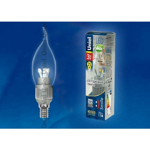 Лампа светодиодная Uniel LED-CW37P-3W/NW/E14/CL "Свеча на ветру" серия Aluminium Smile (211)