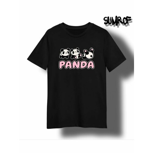 Футболка Zerosell с надписью panda панда, размер XS, черный