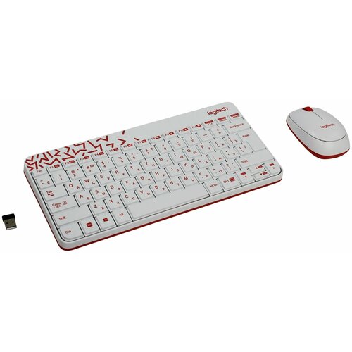 Комплект клавиатура + мышь Logitech MK240 Nano, white/red, английская/русская