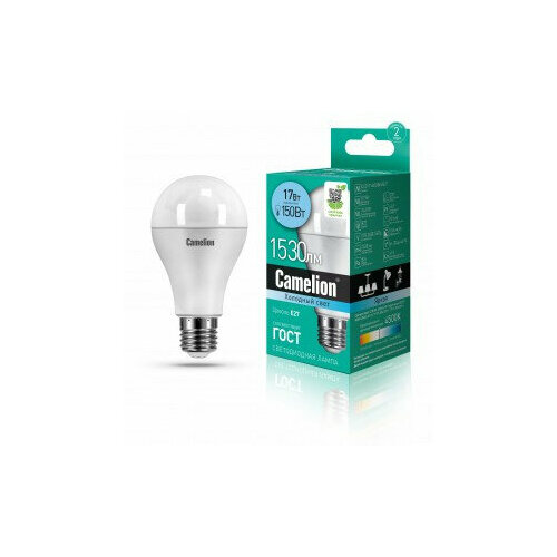 Светодиодная LED лампа Camelion ЛОН A65 E27 17W(1530lm 270°) 4500K 4K матовая 130x65 пластик LED17-A65/845/E27 (упаковка 10 штук)