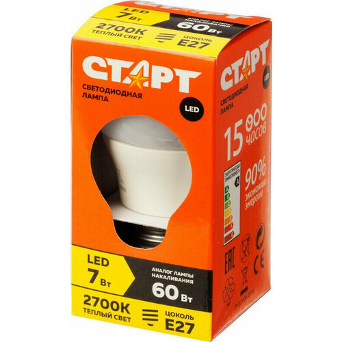 Лампочка Лампа светодиодная Старт 7W E27 2700k теплый белый шар ECO