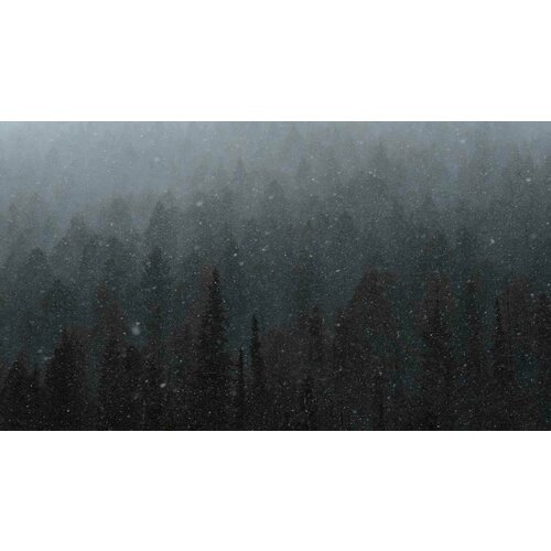 Картина на холсте 60x110 LinxOne "Лес, гора, снег, снегопад, зима" интерьерная для дома / на стену / на кухню / с подрамником
