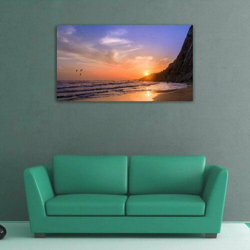 Картина на холсте 60x110 LinxOne "Море пейзаж скалы волны пляж" интерьерная для дома / на стену / на кухню / с подрамником