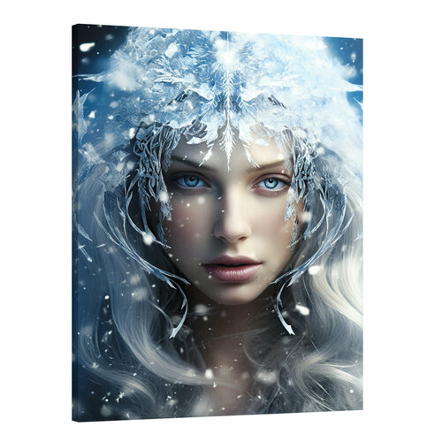 Интерьерная картина 50х70 "Снегурочка в поисках зимнего чуда"