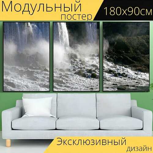 Модульный постер "Водопады, ниагарский водопад, река" 180 x 90 см. для интерьера