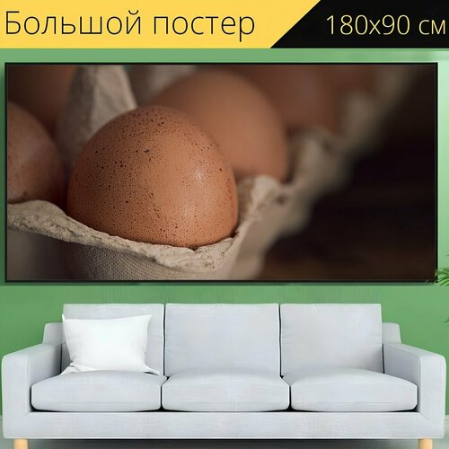 Большой постер "Яйца, куриные яйца, коричневые яйца" 180 x 90 см. для интерьера