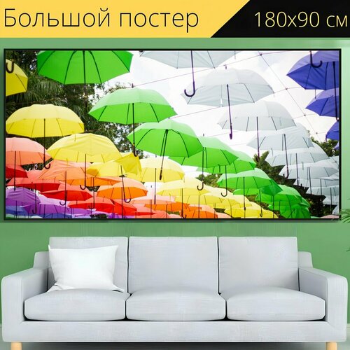 Большой постер "Зонтик, красочный, зонтики" 180 x 90 см. для интерьера