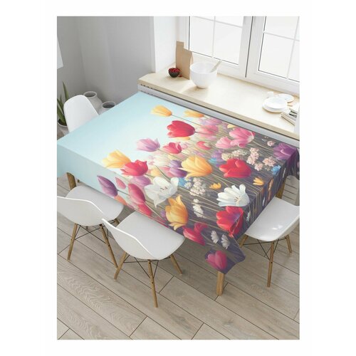 Прямоугольная тканевая скатерть на стол JoyArty с рисунком "Поле цветов" 120 на 145 см, серия 8 марта