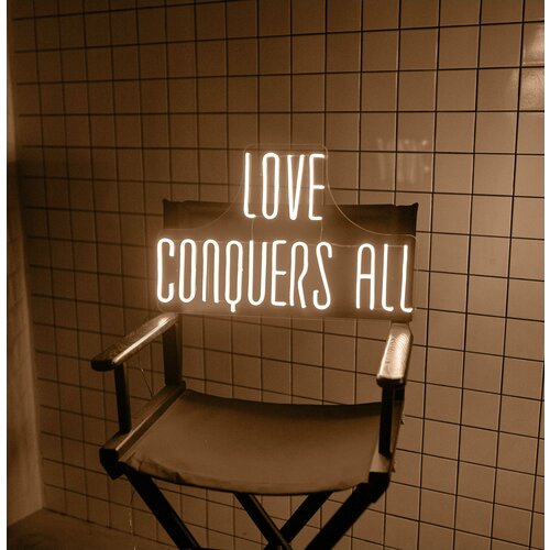Табличка неоновая Love conquers all, 60х39 см