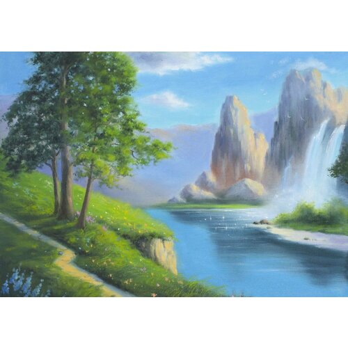 Картина маслом ручной работы "Каньон поющих водопадов", холст 30х40 см, для интерьера, природа, пейзаж