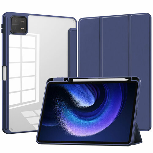 Чехол для планшета Xiaomi Mi Pad 6 / Mi Pad 6 Pro (11 дюймов), микрофибра, держатель для стилуса, из мягкого силикона (темно-синий)