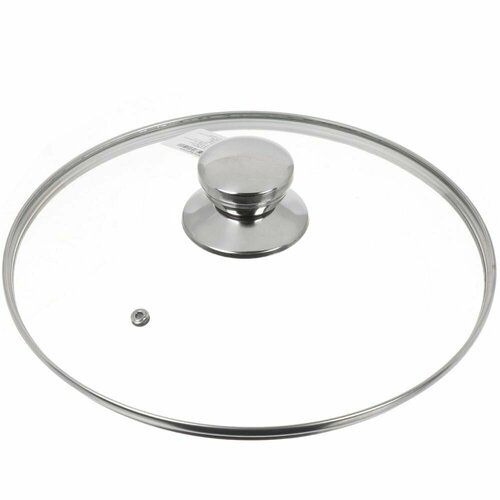 Крышка для посуды стекло, 26 см, Daniks, металл обод, кнопка нержавеющая сталь, Д5726