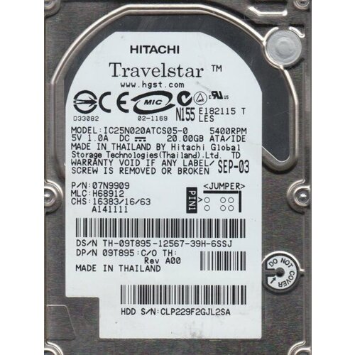 Жесткий диск Hitachi IC25N020ATCS05-0 20Gb 4200 IDE 2,5" HDD