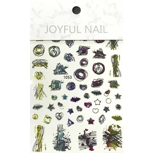 Наклейки для дизайна ногтей JOYFUL NAIL - абстракции разноцветные, 1 упаковка