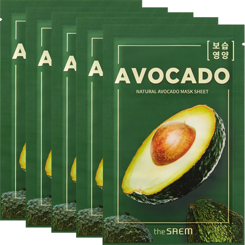 Маска для лица тканевая с экстрактом авокадо The Saem Natural Avocado Mask Sheet, 21 мл - 5 шт