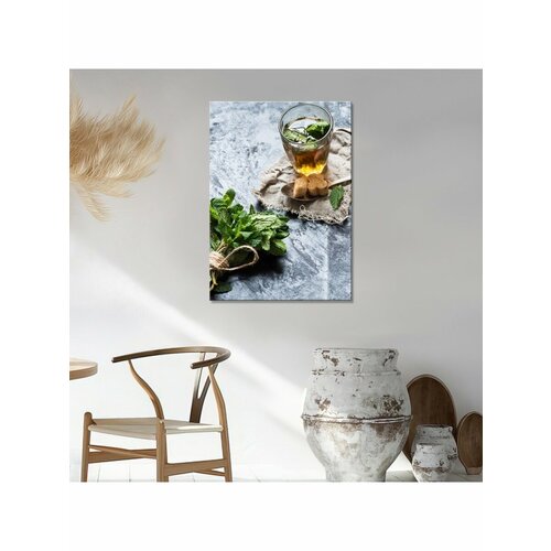 Картина на холсте с подрамником Зеленый чай с сахаром 50Х70