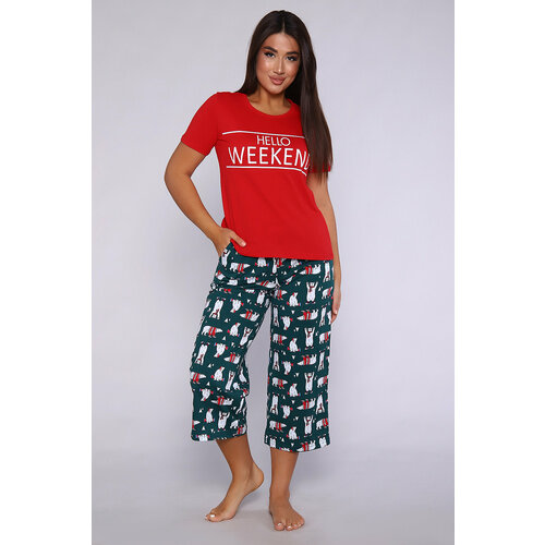 Пижама Натали, размер 50, зеленый, красный