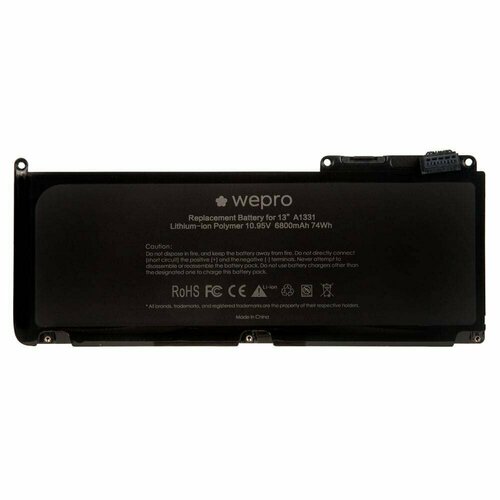 Аккумулятор Wepro для MacBook 13" Unibody A1342, Late 2009 - Mid 2010, повышенная ёмкость 6800 mAh