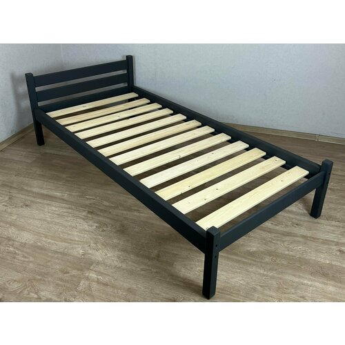 Кровать односпальная Классика из массива сосны с реечным основанием, 200х100 см (габариты 210х110), цвет антрацит