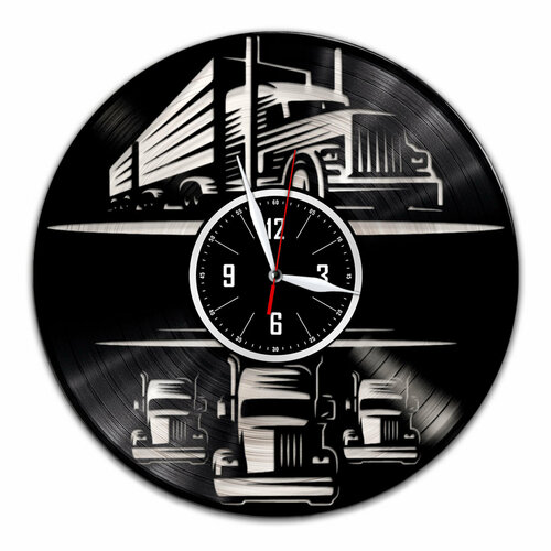 Тягач - настенные часы из виниловой пластинки (с серебряной подложкой)