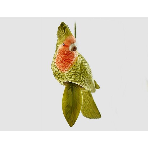 Подвесное украшение-колокольчик попугай корелла оливковый, керамика, 20 см, EDG 016266-95-1