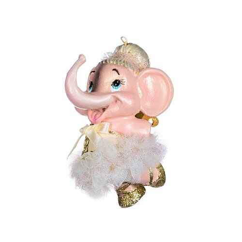 Елочная игрушка танцующий слоник в белом, полистоун, 12 см, Goodwill B90355-1