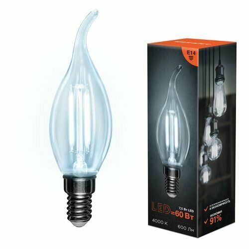 Упаковка ламп филаментная REXANT E14, свеча на ветру, 7.5Вт, 10 шт. [604-102]